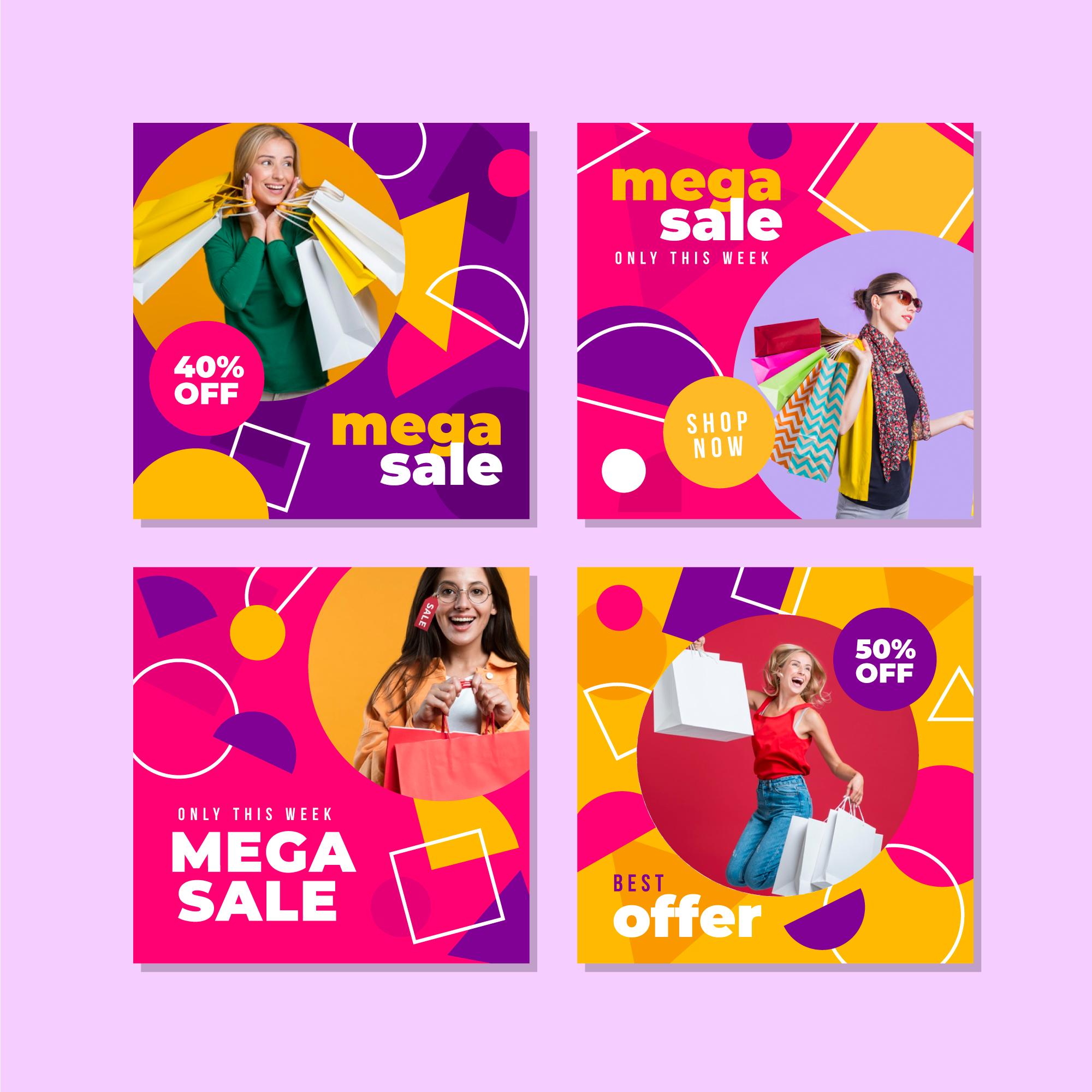 Bright Color Geometric Shape Social Media Set