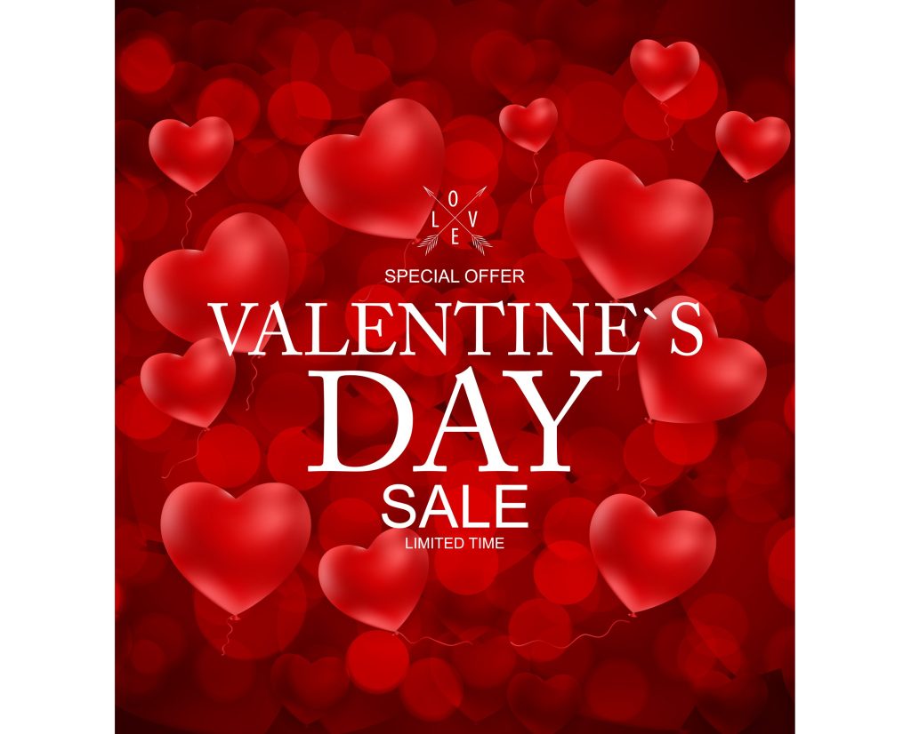 Realistic Red Heart Baloons Poster