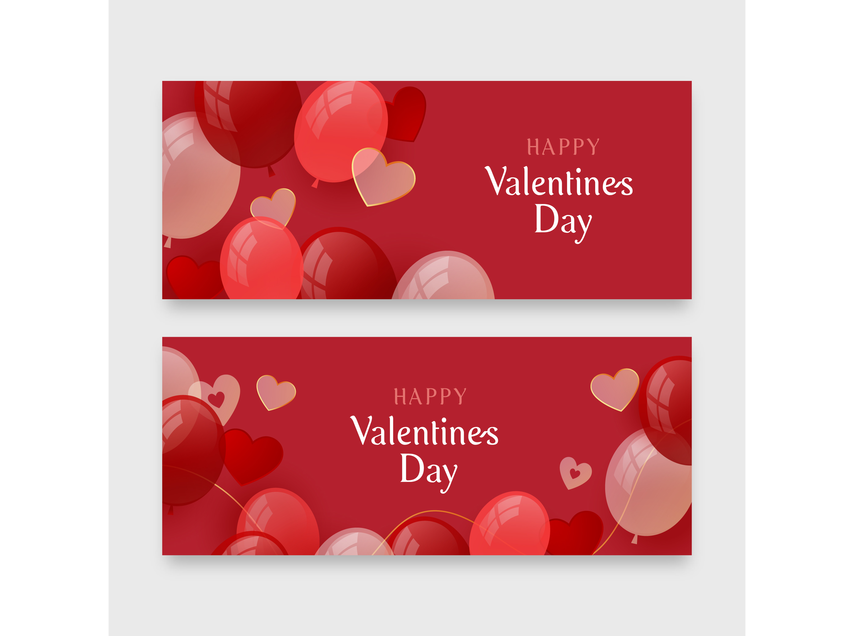 Happy Valentine's Day Red Baloons & Hearts Free Vector Banners